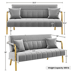 Yaheetech 56.5" W Modern Loveseat 2 Seater Sofa Luxurious Velvet Fabric Couch with Gold-Tone Metal Arms and Legs for Living Room, Home Office, Studio Light Gray