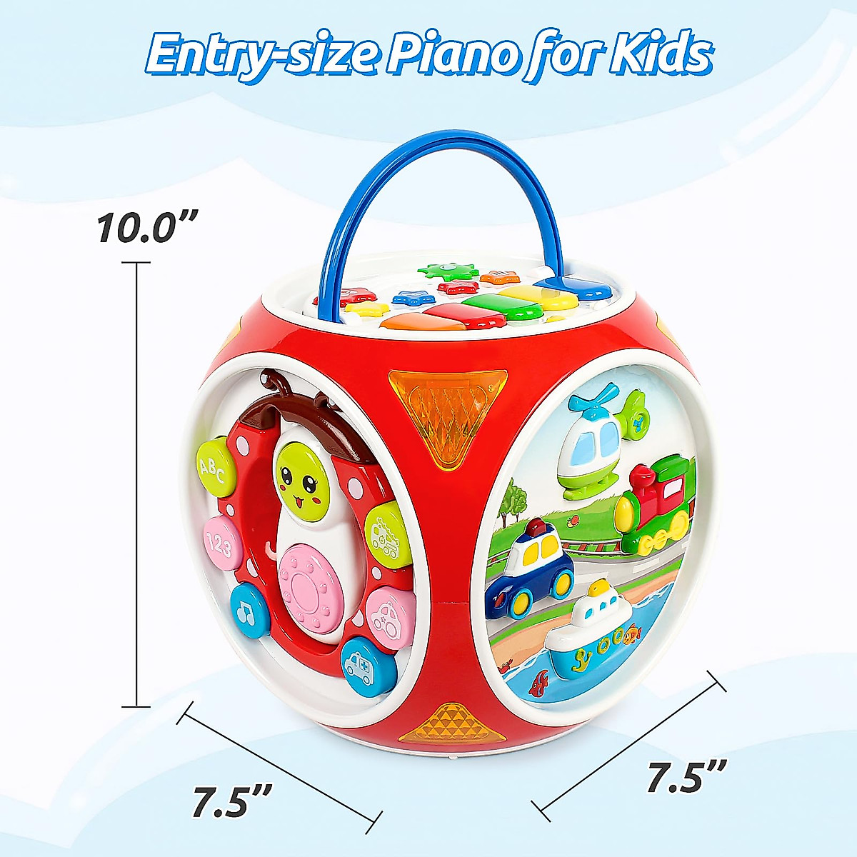 BAOLI Toddler Activity Cube, 6 in 1 Busy Learning Shape Sorter Toy with Music Keyboard, Gear, Sound & Light, Early Educational Toy Birthday Gifts for Baby Toddlers Children Boys Girls Age 1-3