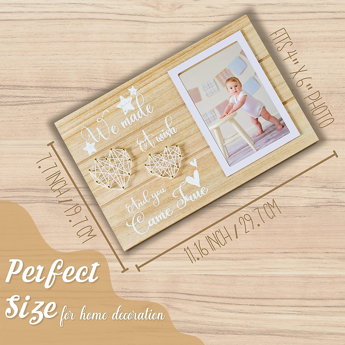 Baby Picture Frame, Ideal Gift for Expecting Parents, Baby Shower, Gender Reveal Party, Baby Nursery Decor New Baby, New Mom, Dad, Adoption Gifts, 4 x 6 Inches (We Made A Wish, And You Came True)