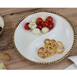 Gold and White Beaded Sectioned Serving Platter