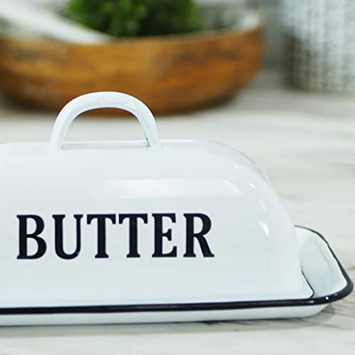 VIP Home and Garden Metal Enamel Butter Dish with Gloss Finish