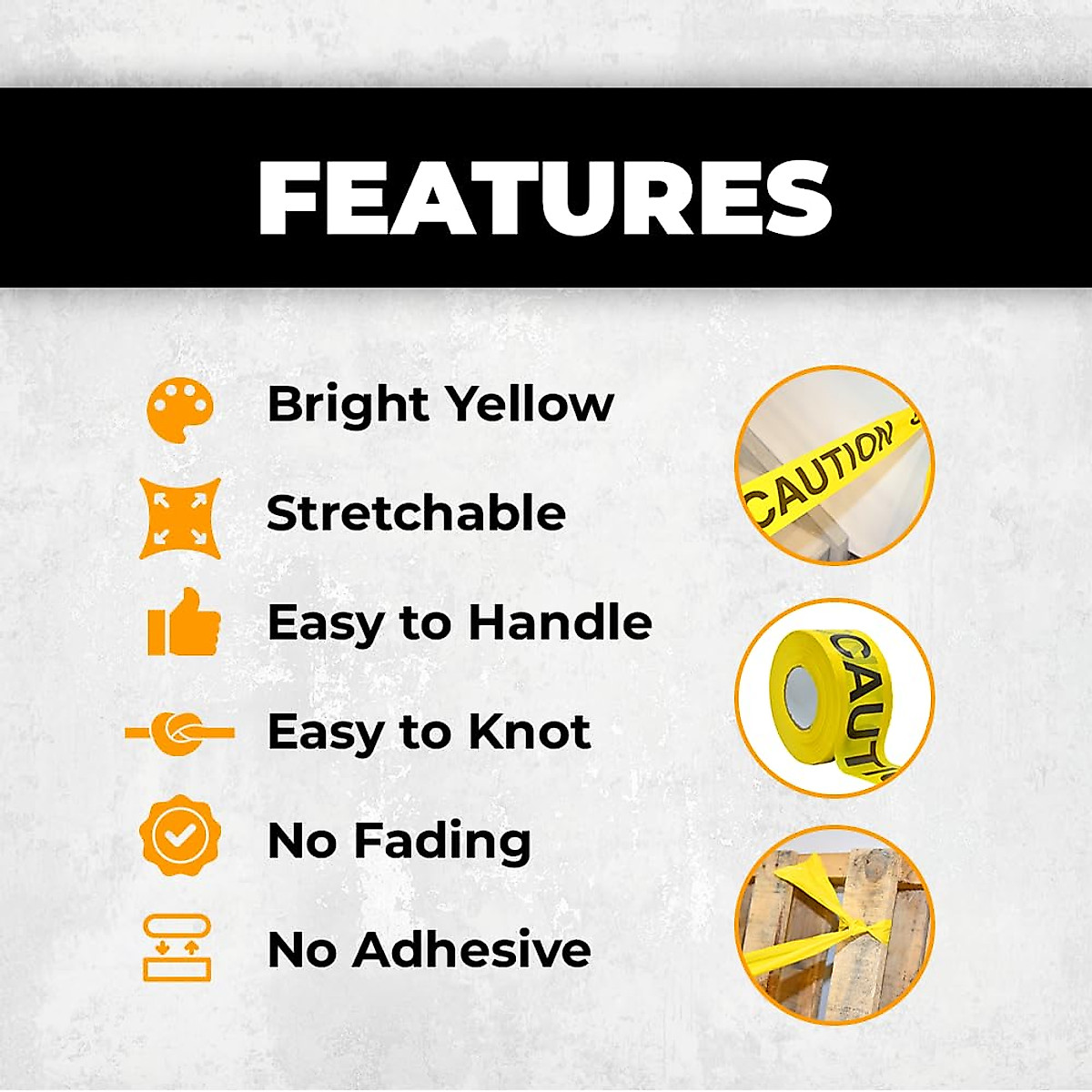 WOD BRC-YNP Barricade Caution Flagging Tape - 3 inch x 1000 feet - High Visibility Bright Yellow for Workplace Safety, Marking Boundaries & Hazardous Areas, Non-Adhesive & Heavy-Duty