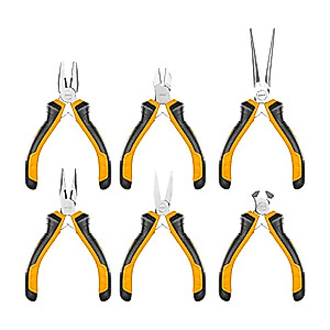 INGCO 6pcs Mini Plier Set, Including 4.5 Inch Combination Pliers, Diagonal Cutting pliers, Needle Nose Pliers, Long Nose Pliers, Flat Nose Pliers, End Cutting Pliers HMPS06115