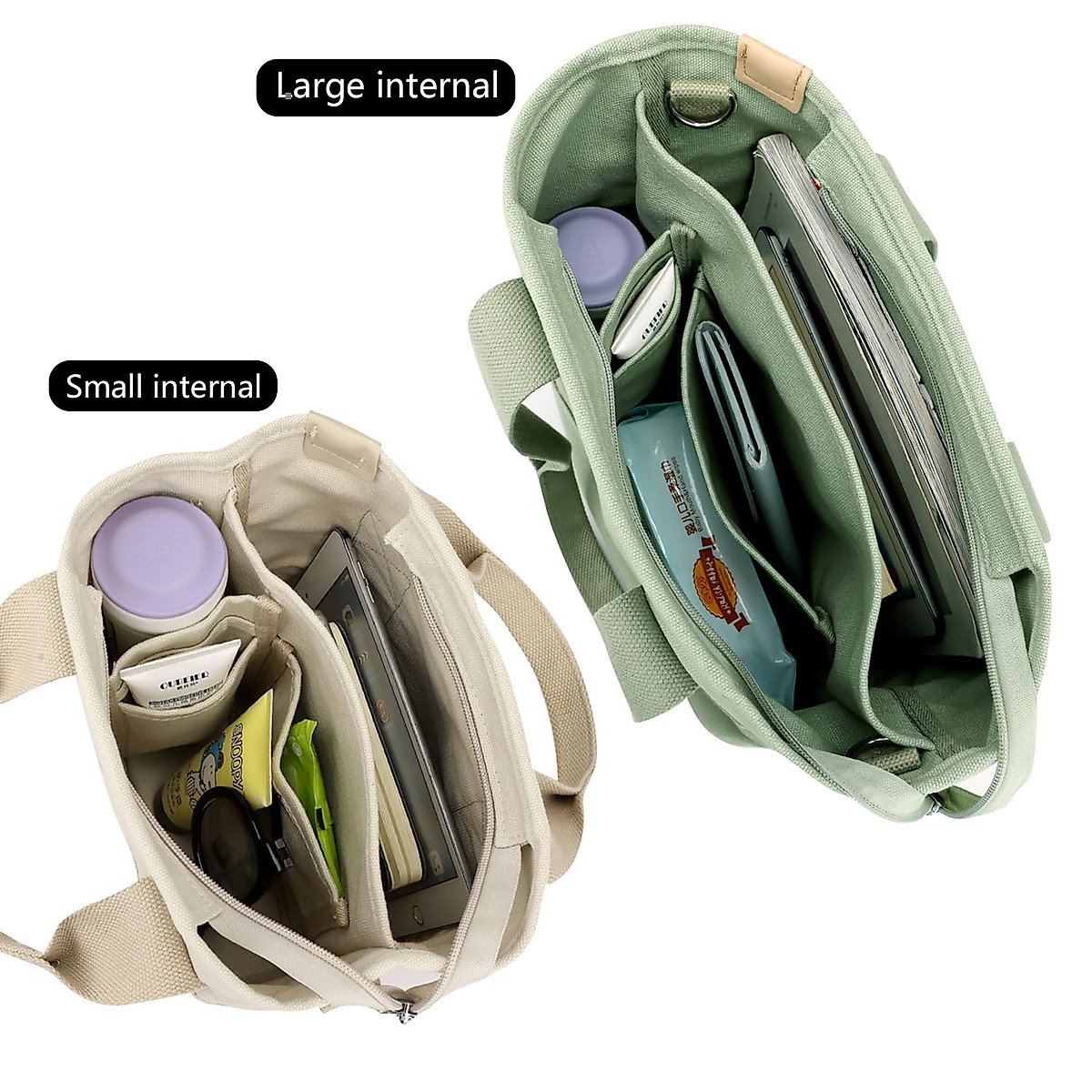 Large Tote Bag for Women,Canvas Totes Bags with Pockets,Crossbody Purse Hobo Handbag with Zipper,Shoulder Satchel Messenger Bag with Compartments for Work,Shopping,Beach,with Long Strap,2 Sizes