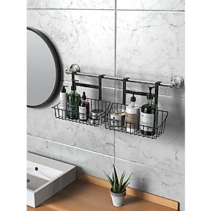 MaraFansie Grid Storage Basket, Over the Cabinet Door Organizer, Wire Hanging Basket with Hook Over the Cabinet/Railing, Under Sink Kitchen Cabinet, Pantry, Bathroom, Small, Black, 2 Pack