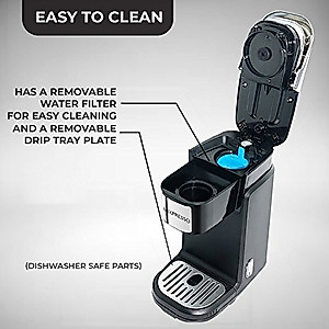 Mixpresso Single Cup Coffee Maker | Personal, Single Serve Coffee Brewer Machine, Compatible with Single-Cups | Quick Brew Technology, Programmable Features, One Touch Function (Black)