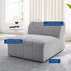 Modway Bartlett Channel Tufted Upholstered Sectional, Armless Chair, Light Gray