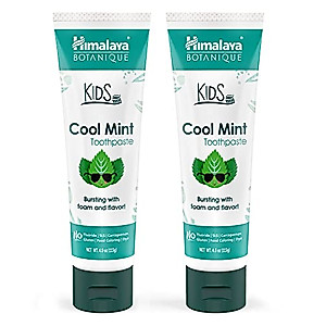Himalaya Botanique Kids Toothpaste, Cool Mint Flavor to Reduce Plaque and Keep Kids Brushing Longer, Fluoride Free, 4 oz, 2 Pack