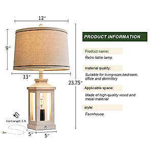 G-SAFAVA 23.75" Retro Farmhouse USB C+A Ports Table Lamp Set of 2 with 3 Way Dimmable Touch Control White Nightlight Vintage Modern Lamp for Living Room Bedroom with 2 Light Sources