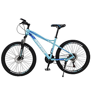 26'' Mountain Bike, 21 Speed Outdoor Snow Beach Bike, Full Suspension Adult Hybrid MTB Racing Bikes for Women Men, Comfort Complete Cruiser Bicycle, Lightweight City Commuter Road Cycling (L)