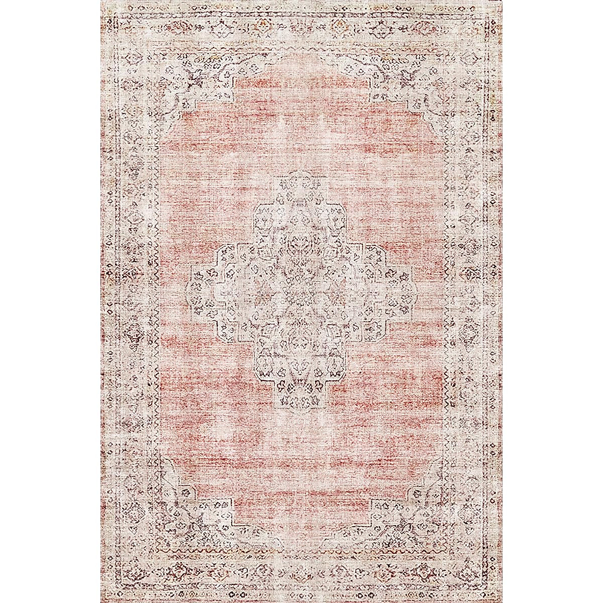 Alwoligag Washable Vintage Rug 2x3 Entrance Rug Non-Slip Indoor Doormat, Bedroom Kitchen Entrance Bathroom Boho Small Rugs (Pink Rug)