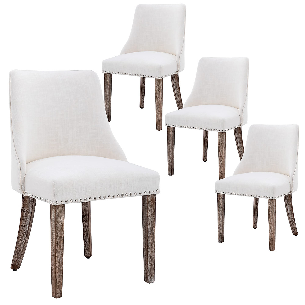 Kmax Fabric Dining Chairs Set of 4 Upholstered Side Chairs Farmhouse Accent Chairs with Nailhead Wood Legs for Dining Room Guest Room Restaurant, Cream