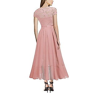 Miusol Women's V Neck Elegant Lace Ruffle Bridesmaid Maxi Dress (Large, Pink)