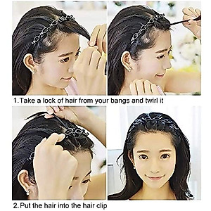 Women's Fashion Headbands with Clips - Thin Plastic Braided Twist Plait Hairpin for Work out, Double Layer Hair Tools for Girls, Black
