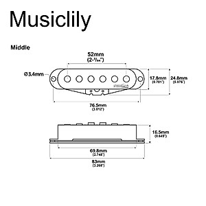 Wilkinson M Series High Output Alnico 5 Strat Single Coil Middle Pickup for Stratocaster Electric Guitar, Black