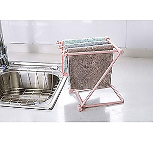 IKAAR Towel Rack Plastic Hand Towel Holder for Bathroom Kitchen Foldable Free Standing Hand Towel Racks Towel Hanger Pack of 2 (Blue + Pink)