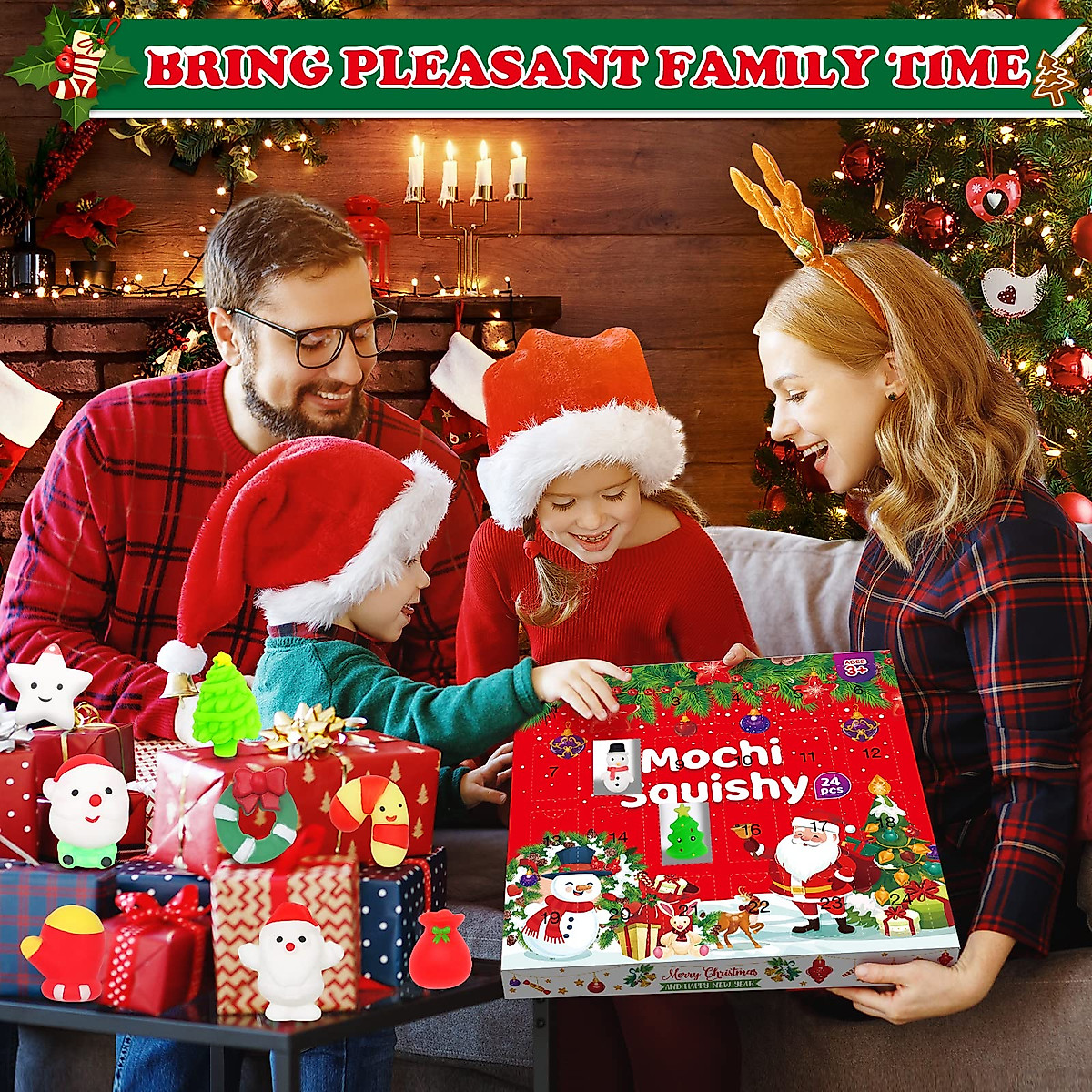 FUNNYB&G Christmas Mochi Squishy Toys: 24pcs Kawaii Xmas Stocking Stuffers Party Favor Loot Bag Fillers for Kids Boys Girls Teens Adults - 2023 Advent Calendar Stress Relief Fidget Toys