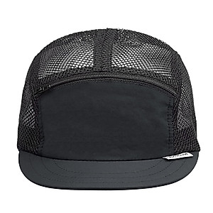 Croogo 5 Panel Short Bill Cap Flat Brim Mesh Baseball Caps Trucker Hat Cooling Breathable Quick Dry Sport Hats,Black-GD16