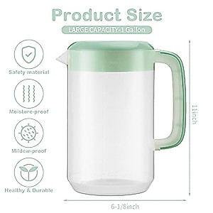 2Pcs Plastic Pitcher with Lid Large Clear Water Carafe Jug Ice Tea Pitcher Lemonade Juice Beverage Jar with Strainer Cover Handle Measurements for Hot Cold Coffee Drink (Green,1 Gallon/4L)