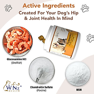 Turmeric Hip and Joint Chews for Dogs, Dog Chews for Mobility Support, Cartilage Health & Dog Joint Pain Relief, Anti-Inflammatory MSM, Glucosamine and Chondroitin for Dogs, 90 Chews, 8 Oz