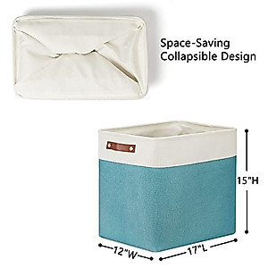DULLEMELO Collapsible Bundle Baskets 2 Large Baskets 17"x12"x15" + 2 Narrow Baskets 15"x6"x5.5"（White&Teal)