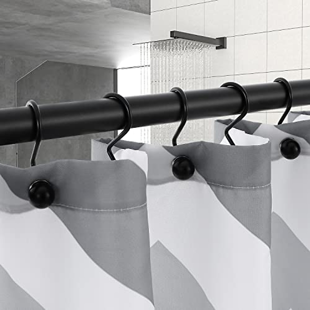 TOPROD Shower Curtain Hooks Rings, Classic Decorative Heavy Duty Shower Ball Hooks Rust Proof, Shower Rings Hangers for Bathroom Shower Curtain Rods Curtains, Free Gliding, Set of 12, Matte Black