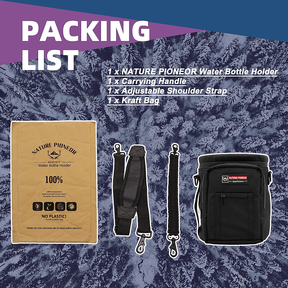 NATURE PIONEOR Insulated Water Bottle Holder with Shoulder Strap for Half Gallon 64OZ Sports Water Jugs Bottles, Carrier/Pouch Sleeve for Outdoor Camping, Hiking,Gym,Fit YETl