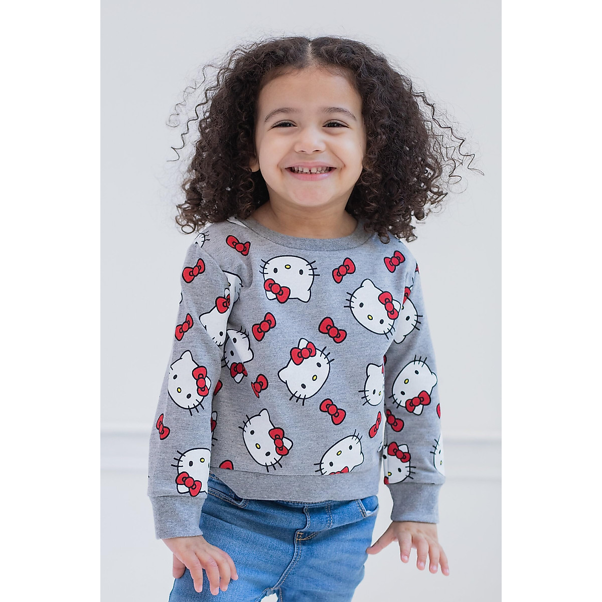 Hello Kitty Little Girls French Terry Pullover Sweatshirt Grey 6-6X