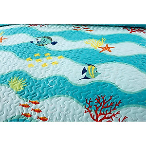 TT LINENS 2 Piece Kids Quilt Set Lightweight Bedspread Decoration Throw Blanket Teens Boys Girls Bed Printed Beach Sea Sea Life Bedding Coverlet Comforter Set/ 277 Fish Quilt (Twin)