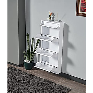 Alveon Flip Drawer Shoe Cabinet, Storage Organizer, Freestanding Shoe Rack, Wall Mounted No-Assembly (White, 2 Drawer)