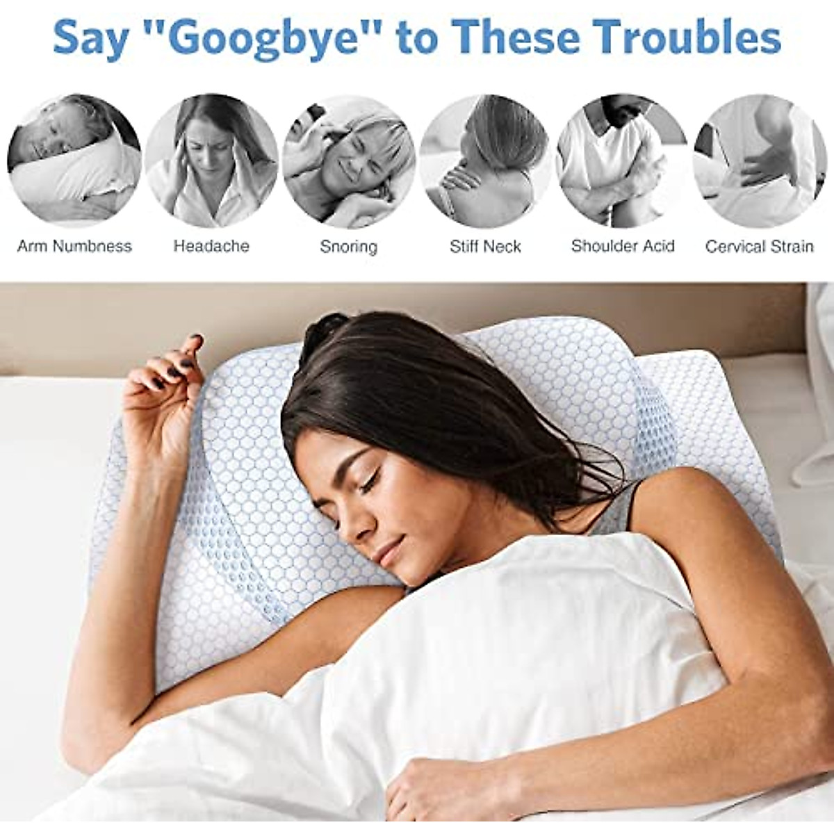 Sufuhom CertiPUR-US Contour Memory Foam Pillow, Cervical Neck Support Pillows for Head Neck Pain Relief, Ergonomic Sleeping Orthopedic Pillow for Side, Back, Stomach Sleepers, Standard 100 by Oeko-TEX