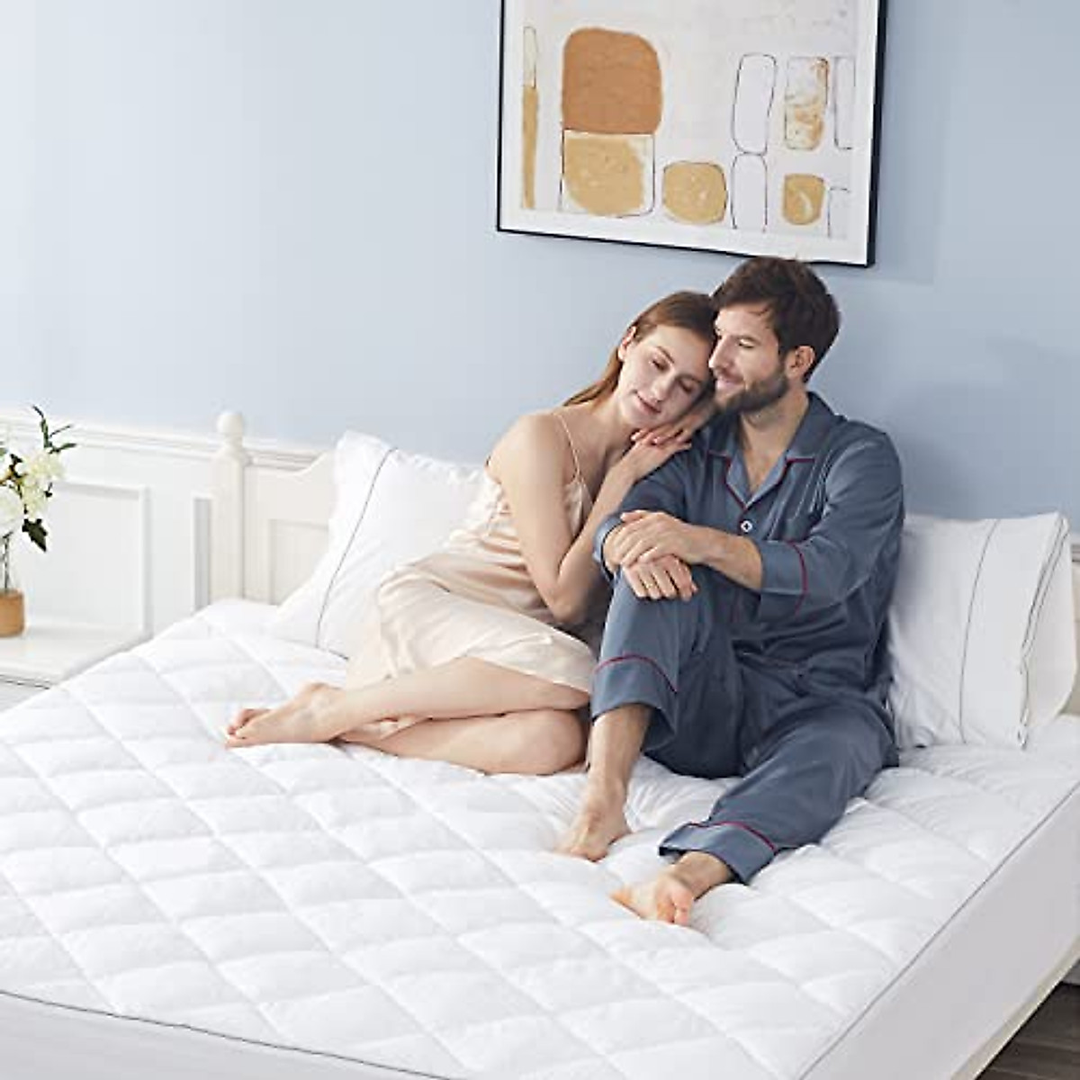 Sunflower California King Mattress Pad, Hypoallergenic Cotton Mattress Cover,18-22" Extra Deep Pocket Quilted Protector, Breathable&Noiseless