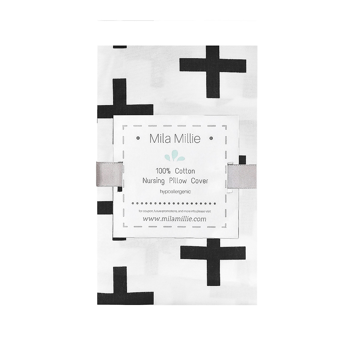 Mila Millie Premium Quality Nursing Pillow Cover Nordic Swiss Black Cross Unisex Design Slipcover - 100% Cotton Hypoallergenic - Great for Breastfeeding Mothers - Fits Boppy Pillow