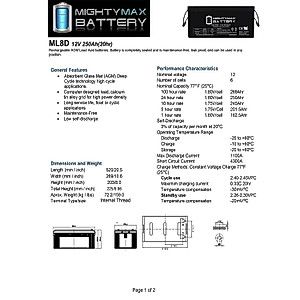 Mighty Max Battery 24V 500Ah AGM Deep Cycle Battery for Bank OffGrid Solar Wind - 4 Pack