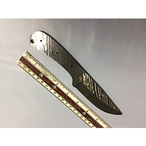 8.5 inches long hand forged Twist pattern Damascus steel trailing point blank blade skinning knife with 3 Pin hole & an inserting hole space 4 inches cutting edge