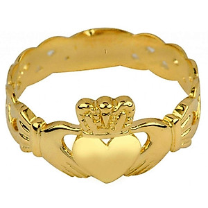 14k Yellow Gold Claddagh Ring with Trinity Band (14K Gold, 5.5)