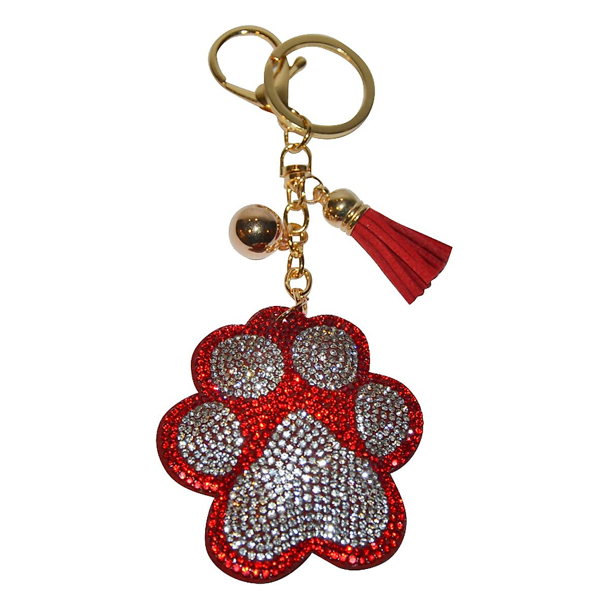Popfizzy Red Paw Print Keychain for Women, Bling Backpack Keyrings, Cute Dog Purse Charms, Rhinestone Gifts for Dog Lovers