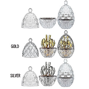 Silverware Set Gold Flatware 24-Piece for 6 Food-Grade Stainless Steel Tableware Cutlery Set Mirror Finished Utensil Sets for Home Restaurant Crystal Egg-Shaped Organizer Storage