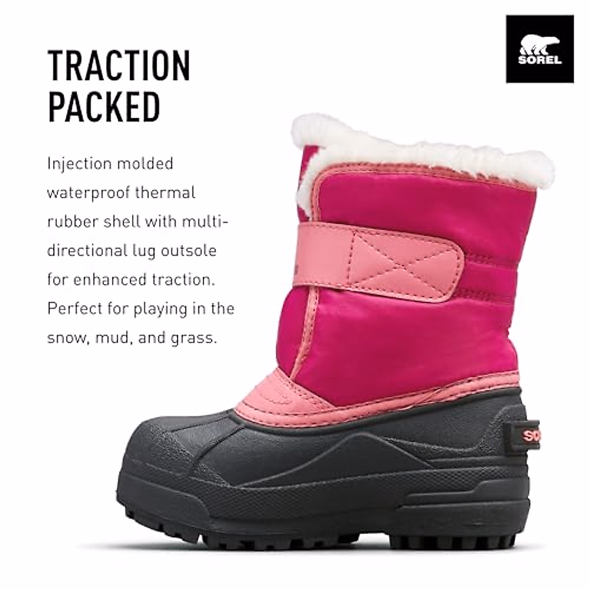 Sorel Youth Unisex Little Children's Snow Commander Boots - Tropic Pink, Deep Blush - Size 12