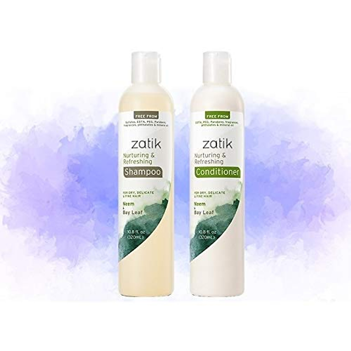 Zatik Naturals - Nurturing and Refreshing Shampoo with Neem & Bay Leaf for Dry, Fine, Delicate Hair - Vegan, Biodegradable, pH Balanced, Free From sulfates, Parabens, fragrances, phthalates. 10.8 oz