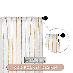 MRTREES Striped Sheer Valance Curtain 16 inches Long 1 Panel Living Room Pinstripes Linen Textured Valances Bedroom Window Sheer Panels Pole Pocket Kitchen Window Treatments - Ivory Stripe