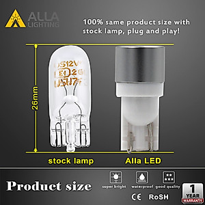 Alla Lighting Newest 4x T10 194 168 LED Bulbs W5W 2825 175 158 CAN-Bus, 6000K White License, Parking, Map, Dome, Door, Trunk Lights, Super Bright 12V SMD Replacement for Cars, Trucks, RVs