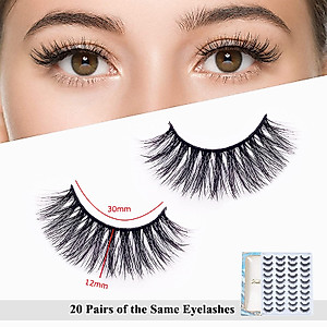 20 Pairs False Eyelashes Natural Faux Mink | Natural Look|100% Handmade|Reusable| Fluffy Volume Long Thick Lashes |12mm