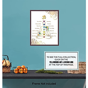 Chakras Meditation Decor - Zen Buddhism Wall Art - Spa Decor, Bedroom, Living Room, Bathroom - Yoga Namaste Poster Print - Gold White Lotus Flower Mandala - Gift for Buddhist, New Age Women