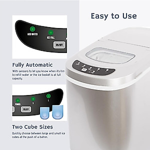Countertop Ice Maker Nugget pebble Ice Maker Machine Portable Chewable Compact Mini Ice Chip Maker Nugget Machine Produce 26lbs per Day Bullet Soft Ice Cube Fruit Juice Ice, Silver SMETA