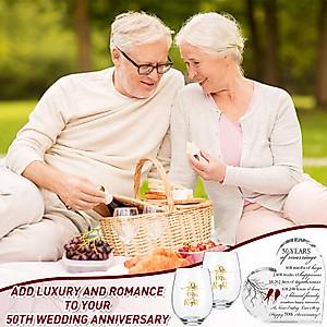 3 Pcs 50th Marriage Gifts Set Happy Anniversary Wine Glass Wedding Anniversary Crystal Heart Marriage Keepsake Couples Gifts for Mom Dad Husband Wife 50th Wedding Birthday Anniversary Party Supplies