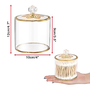 Hipiwe Glass Qtip Holder with Lid Gold Bathroom Canister Clear Qtip Holder Dispenser Jar for Cotton Swabs Jewelry Hair Band Cotton Ball Organizer Box for Vanity Countertop