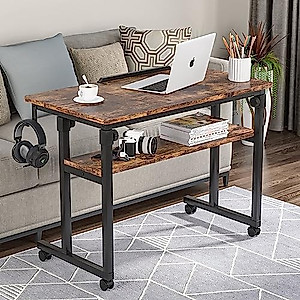 Tribesigns Portable Desk, Height Adjustable Sofa Bedside Laptop Table on Wheels, Small Standing Desk Rolling Computer Cart for Home Office Bedroom Living Room