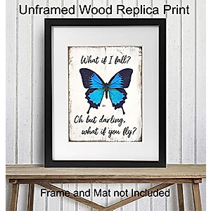 Butterfly Inspirational Quote Wall Art - Rustic Home Decor, Room Decorations for Bedroom, Living Room - Boho Encouragement Gift for Women, Girls, Teens, Best Friend, BFF – Sign Plaque Poster -Unframed