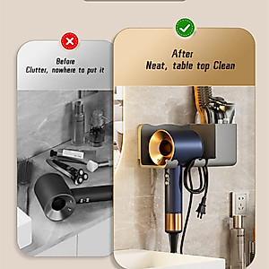 Hair Dryer Holder Self Adhesive Hair Tool Organizer Blow Dryer Holder Wall Mount Hair Care Tools Organizer Bathroom Space Saver (Black)